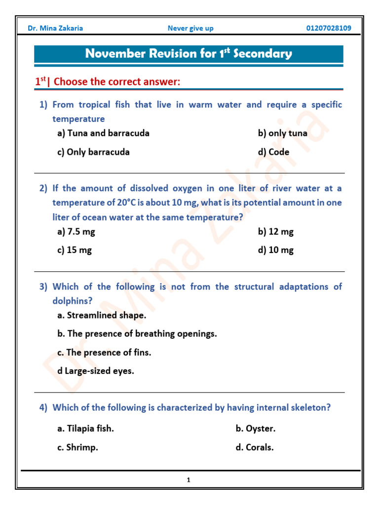 November Revision For 1st Sec | PDF | Water | Oceans