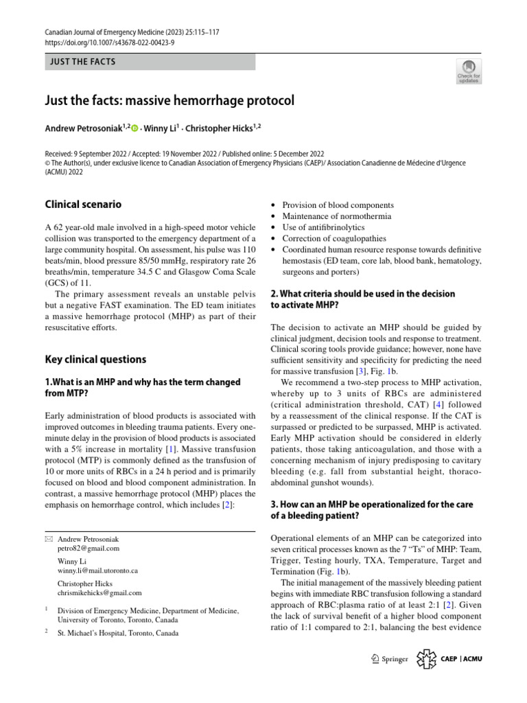 Massive Hemorrhage Protocol Overview | PDF | Blood Transfusion | Bleeding