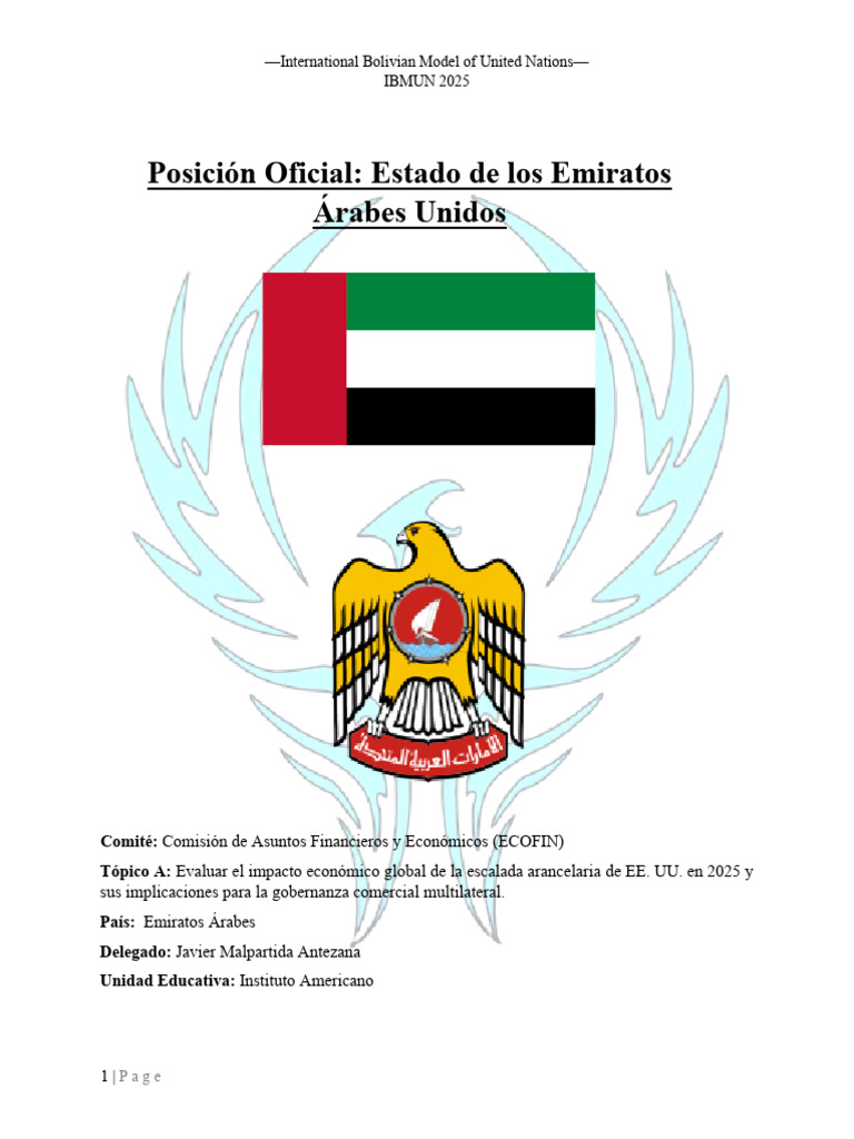 IBMUN 2025 Emiratos Arabes Topico A | PDF | Emiratos Árabes Unidos ...