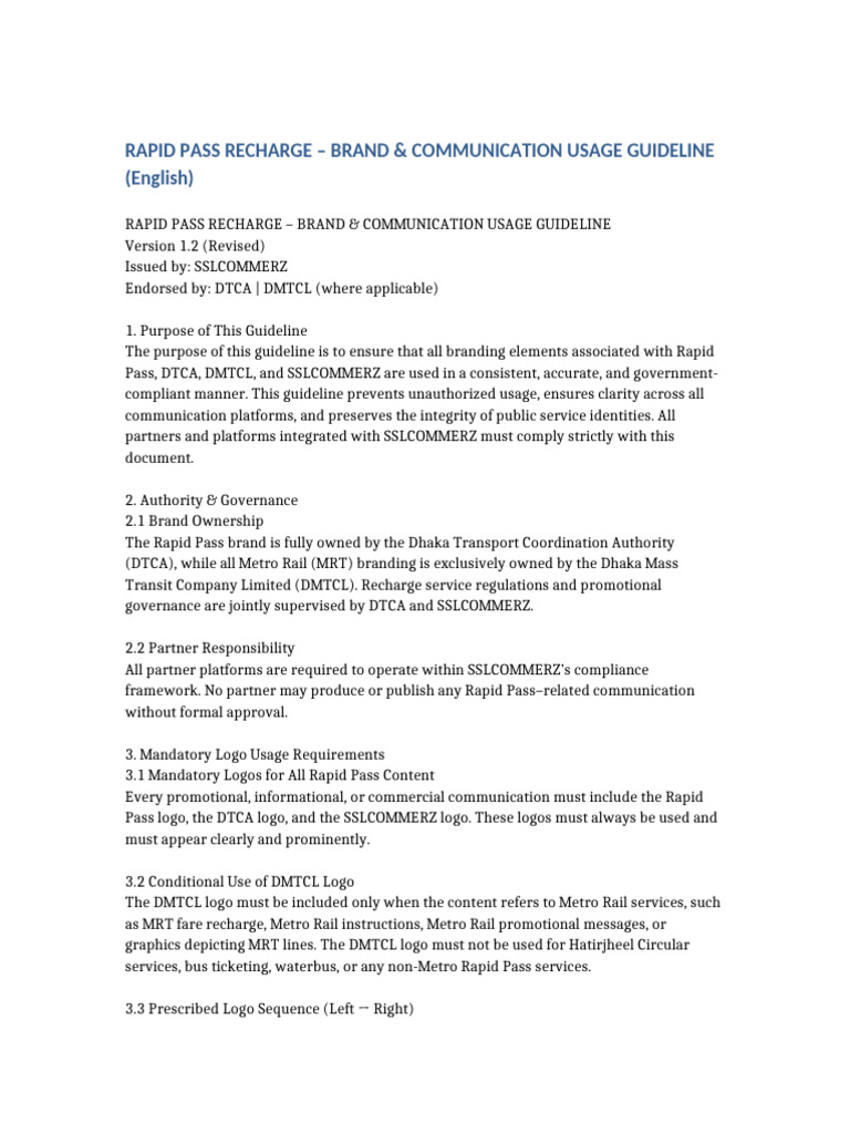 RapidPass Guideline English v12 | PDF | Rapid Transit