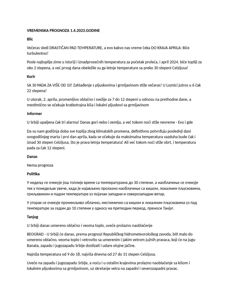 Dusan Sandic Prognoza | PDF