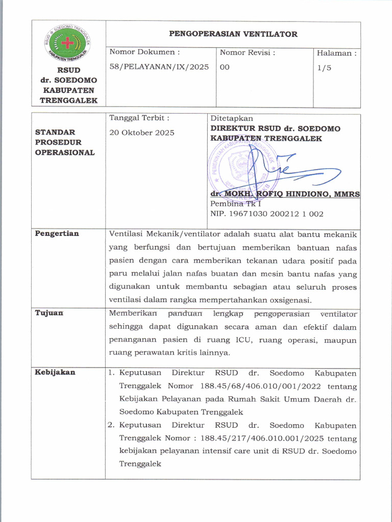 Spo Pengoperasian Ventilator | PDF