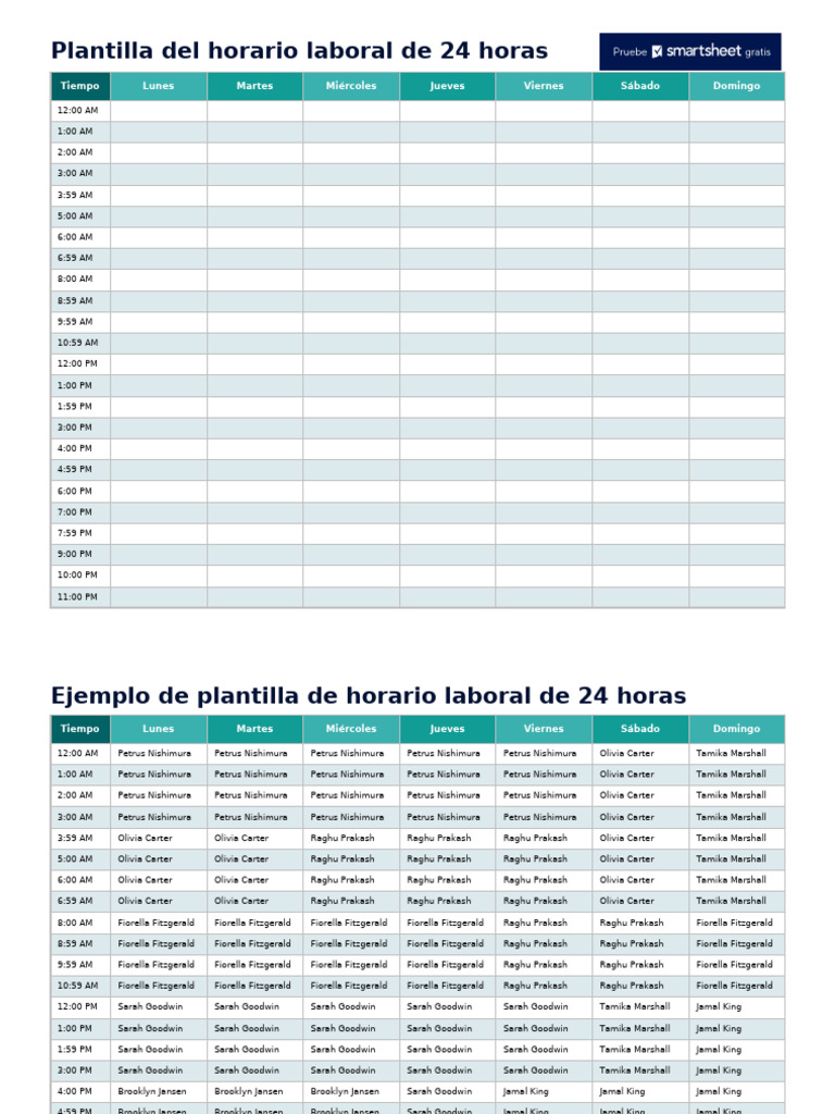 IC 24 Hour Work Timetable Template 28112 - ES | PDF