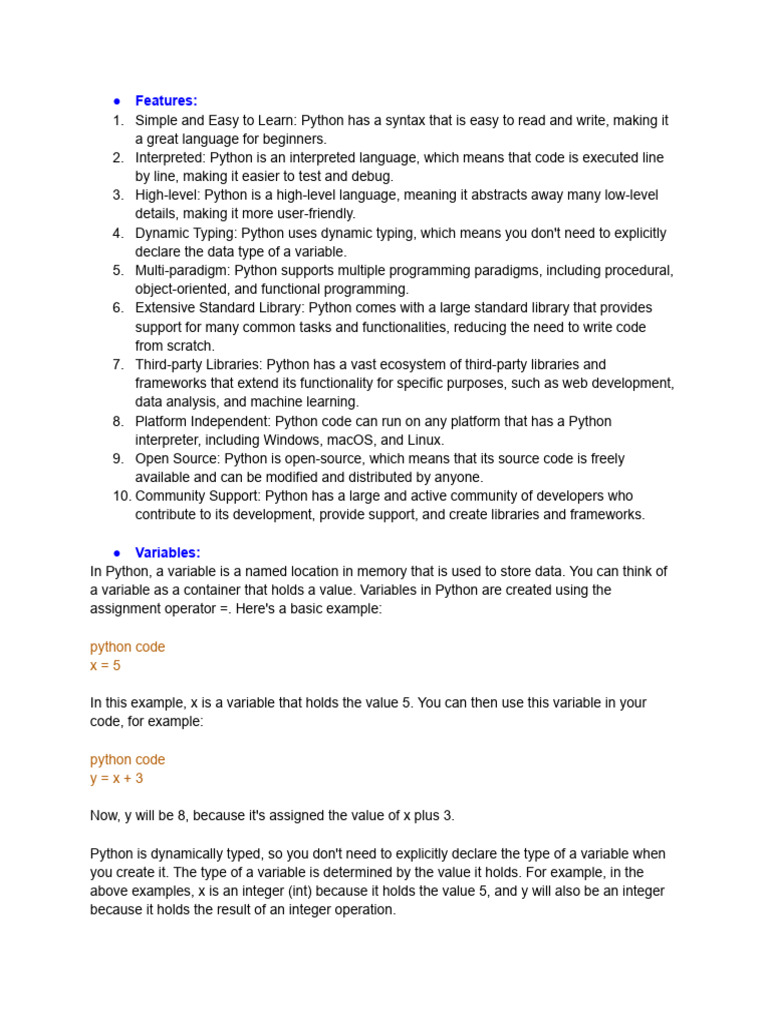 Python Notes | PDF | Control Flow | Variable (Computer Science)