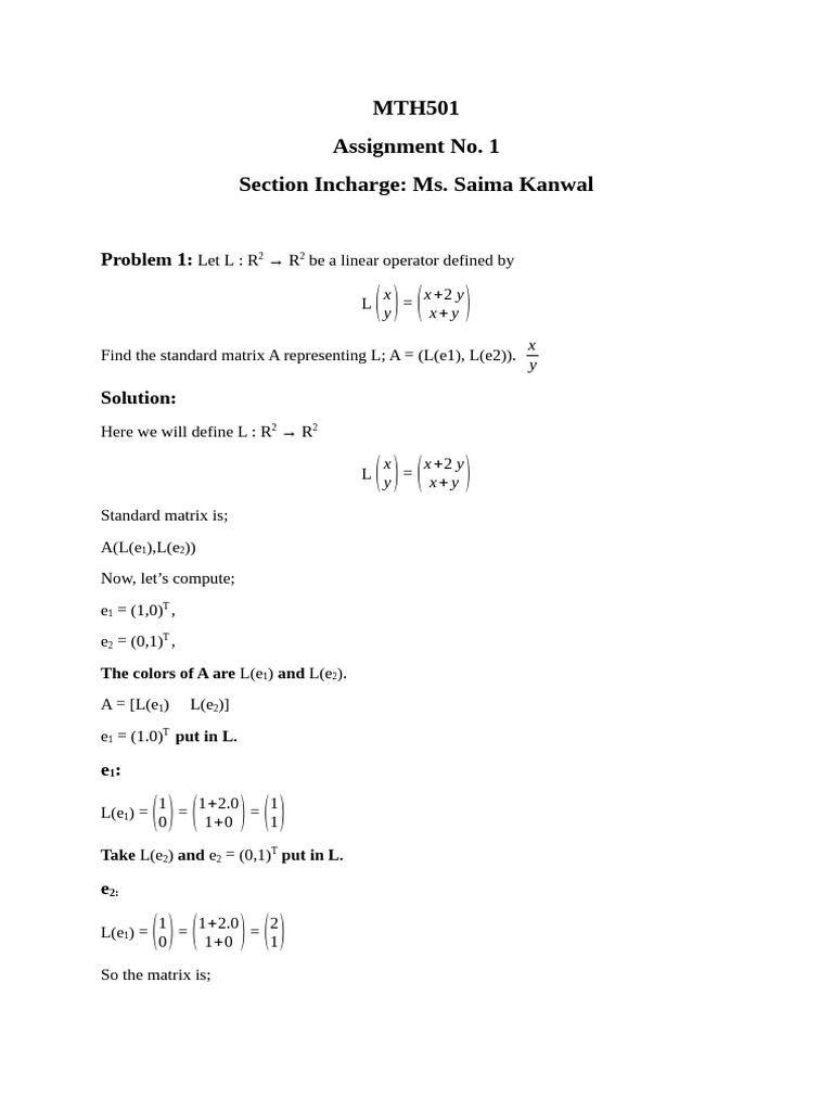 Fall 2025 MTH501 Assignment Solution | PDF | Matrix (Mathematics ...