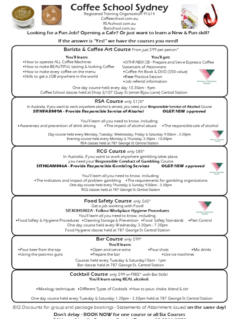 Coffee RSA RCG Bar Food Safety Info Sydney | PDF | Bar | Coffee