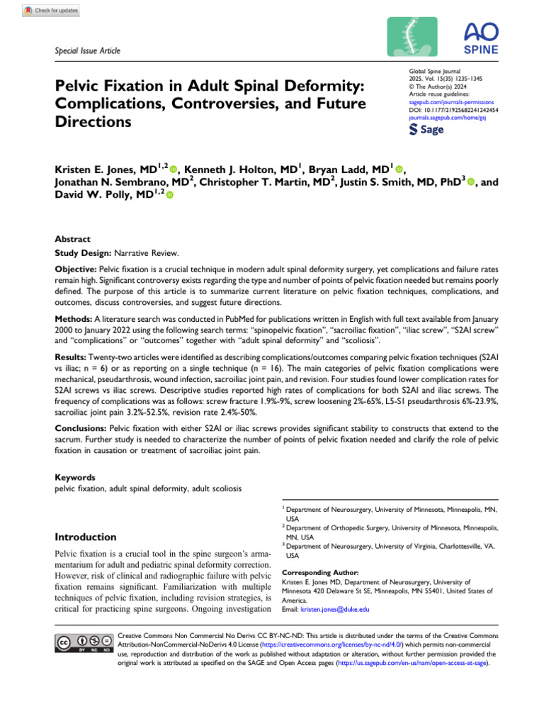 Artigo - Pelvic Fixation in Adult Spinal Deformity | PDF | Pelvis | Vertebra