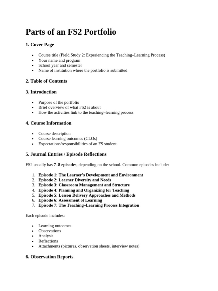 FS2 Portfolio Guide: Teaching Process | PDF | Learning | Teachers
