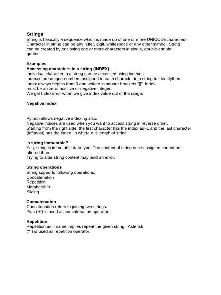 Revision Notes - Strings in Python | PDF