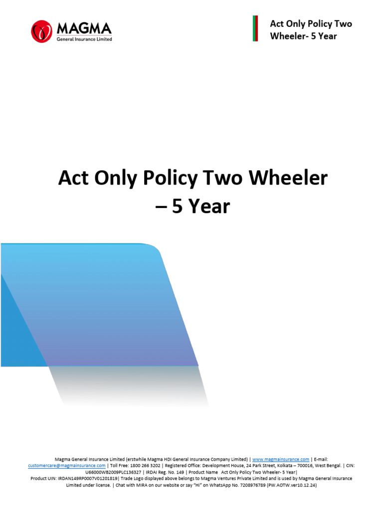 Act Only Two Wheeler Insurance Policy | PDF | Indemnity | Insurance