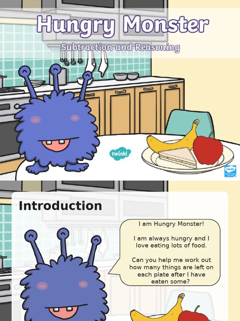 T N 7421 Hungry Monsters Subtraction and Reasoning Powerpoint Ver 1 ...