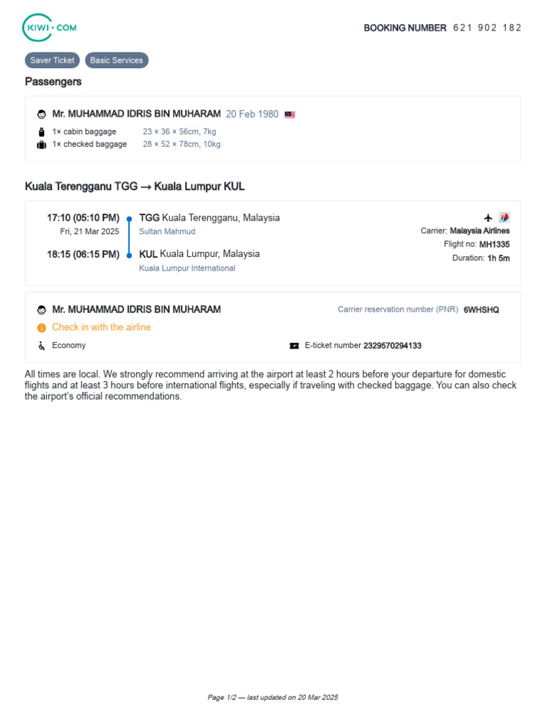 Malaysia Airlines Flight Booking Details | PDF | Transport | Civil Aviation