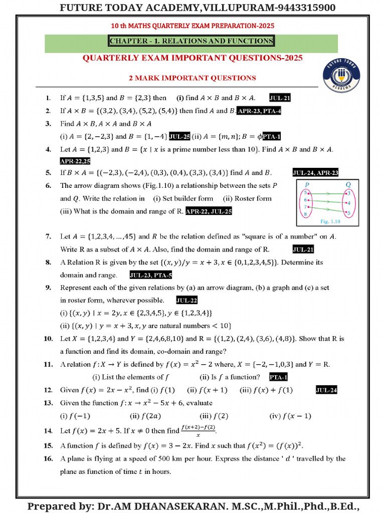 Fta 10 Th Math Quart Ques | PDF