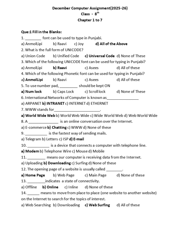 December 2025-26 8th Grade Computer Assignment | PDF | Integrated ...