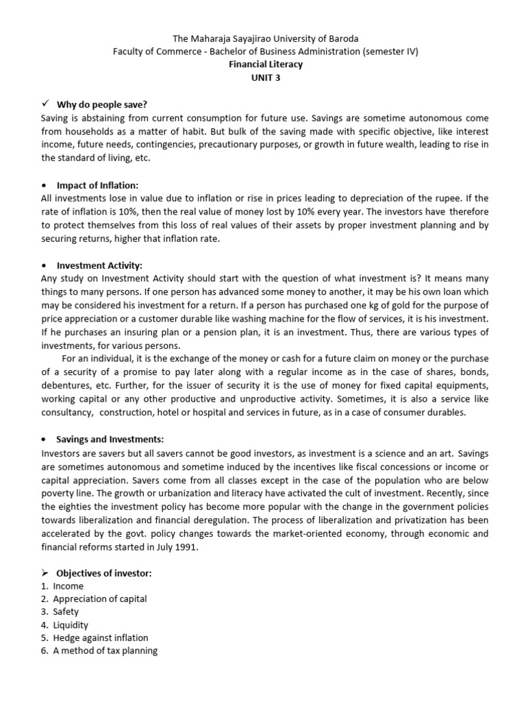 Financial Literacy: Savings & Investments | PDF | Investment Fund ...
