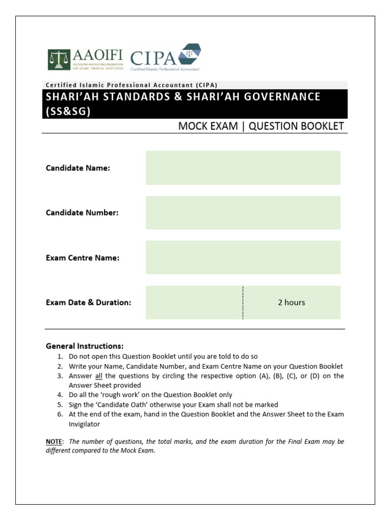 CIPA Mock Exam: Shari'ah Standards Guide | PDF | Audit | Islamic ...