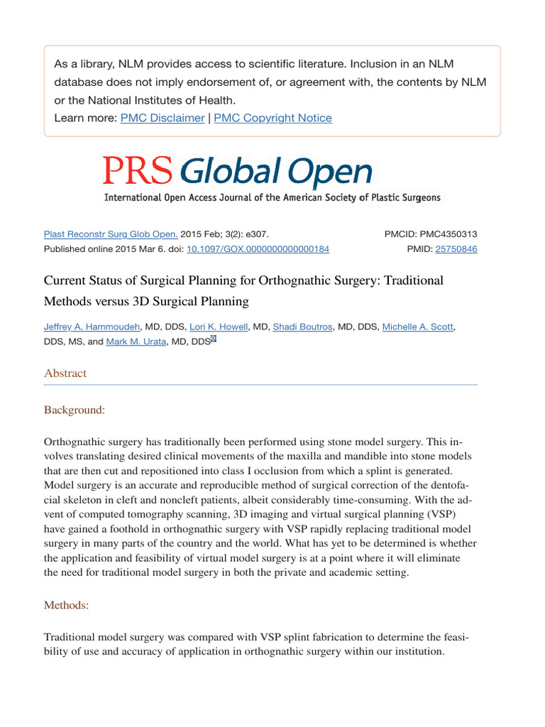 Current Status of Surgical Planning For Orthognathic Surgery ...