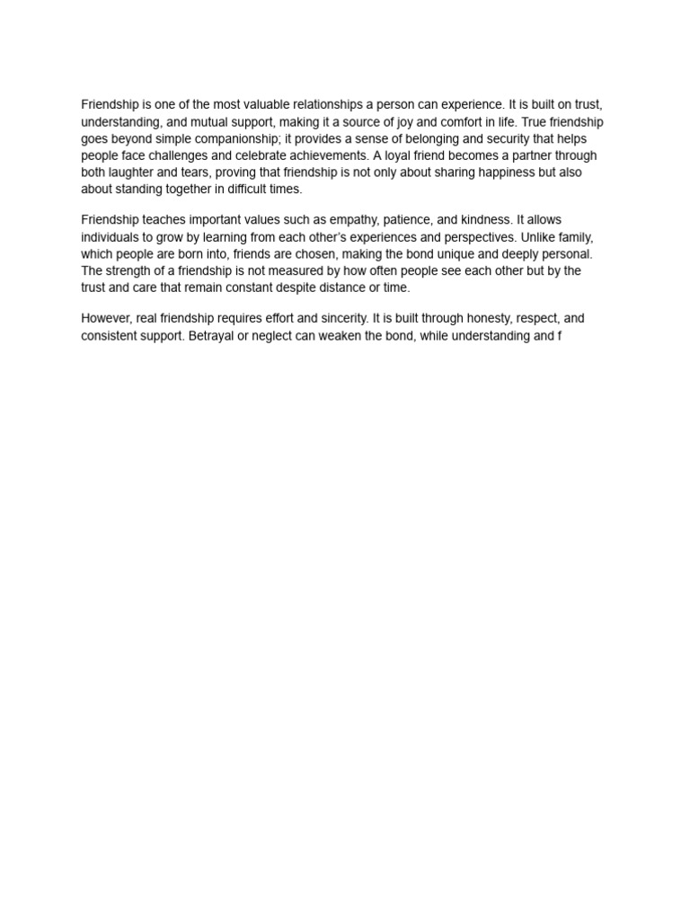 Friendship Essay | PDF