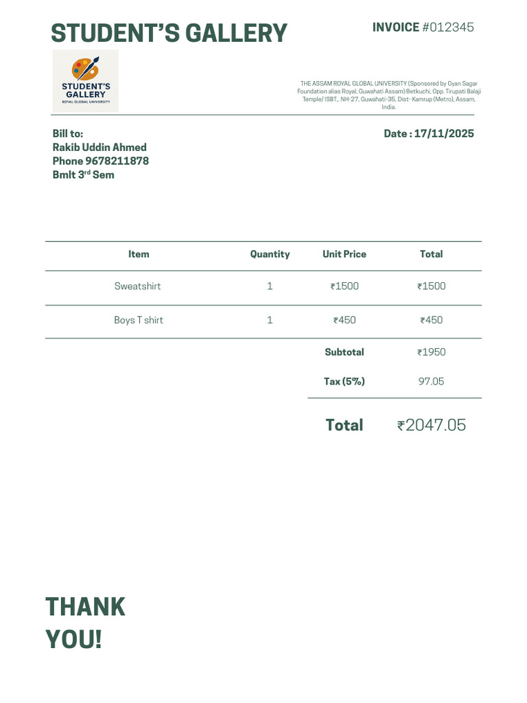 Student Invoice BMLT 3rd Sem | PDF