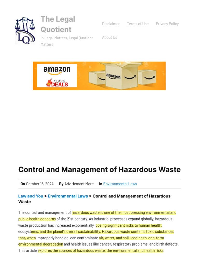 Control and Management of Hazardous Waste | PDF | Waste | Hazardous Waste
