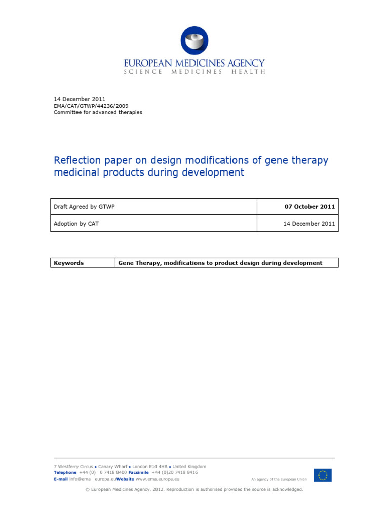 Reflection Paper Design Modifications Gene Therapy Medicinal Products During Development en ...