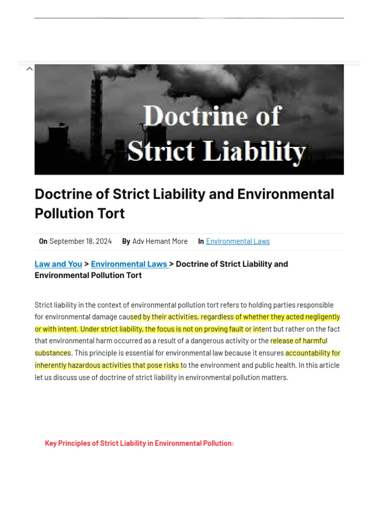 Strict Liability in Environmental Tort Law | PDF | Tort | Damages