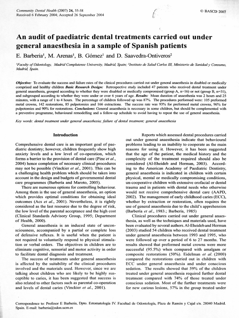 An Audit of Paediatric Dental Treatments Carried Out Under General ...