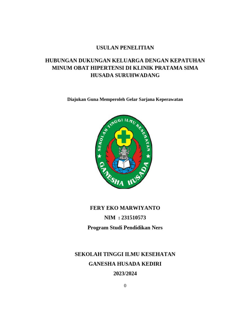 Skripsi Fery Eko Marwiyanto, Hubungan Dukungan Keluarga Dengan Kepatuhan Minum Obat Hipertensi ...