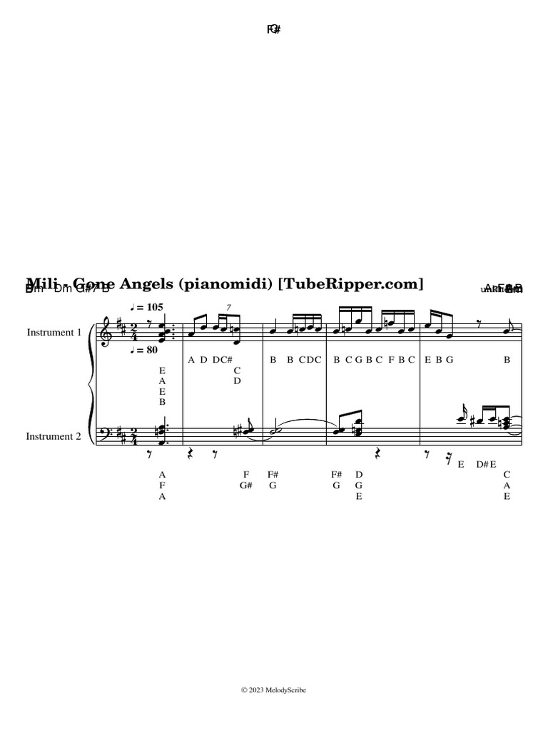 Mili - Gone Angels (Pianomidi) (TubeRipper - Com) - Transcribed | PDF