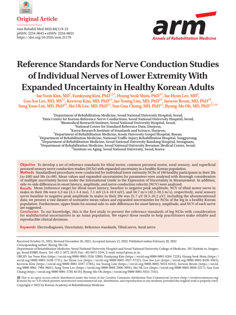 Reference Standards For Nerve Conduction Studies of Individual Nerves ...