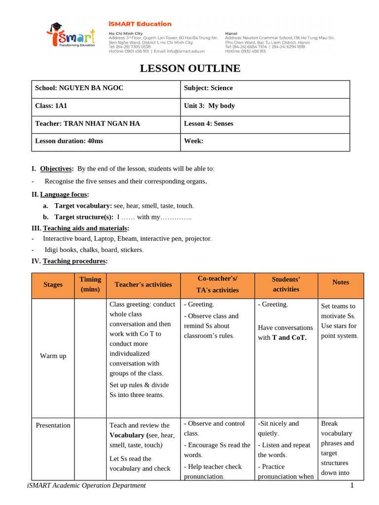 Lesson Plan: Understanding Senses | PDF | Applied Linguistics | Learning
