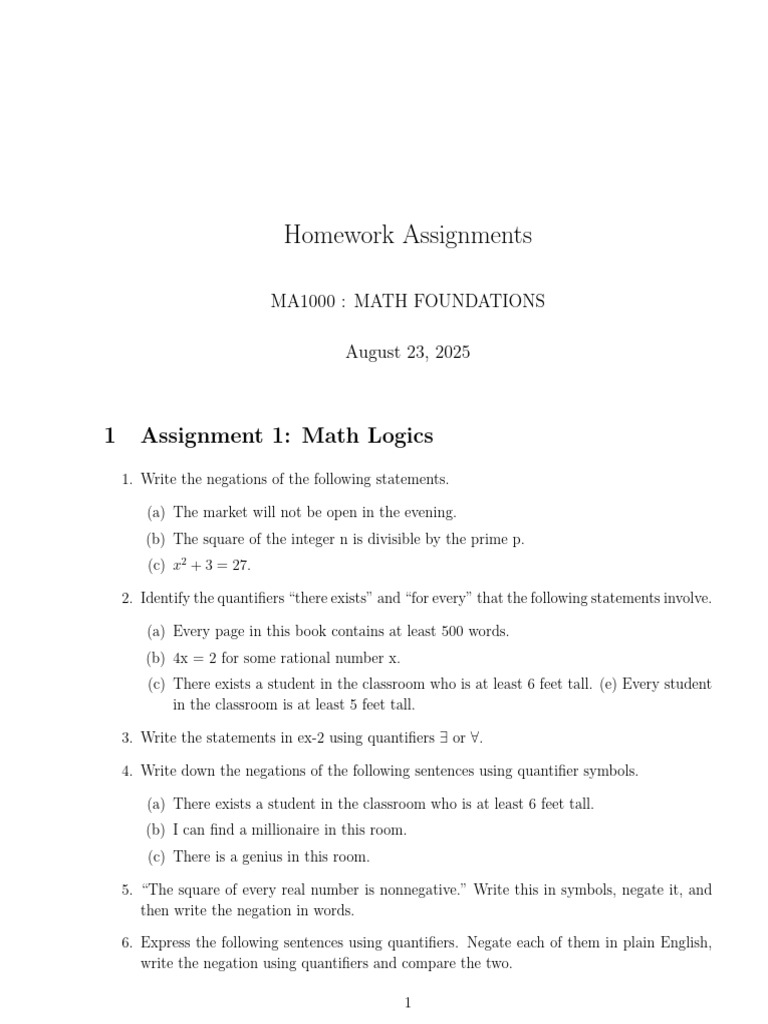 Math Foundations Assignments | PDF | Mathematical Concepts | Mathematics