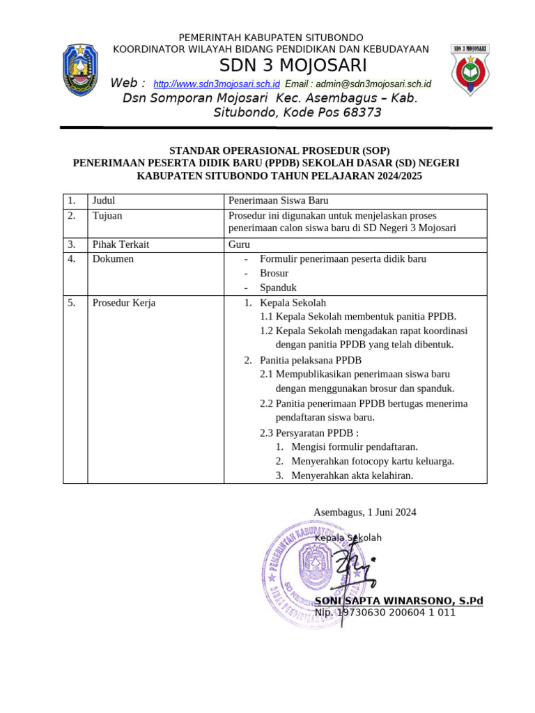Sop PPDB SDN 3 Mojosari 2024 | PDF