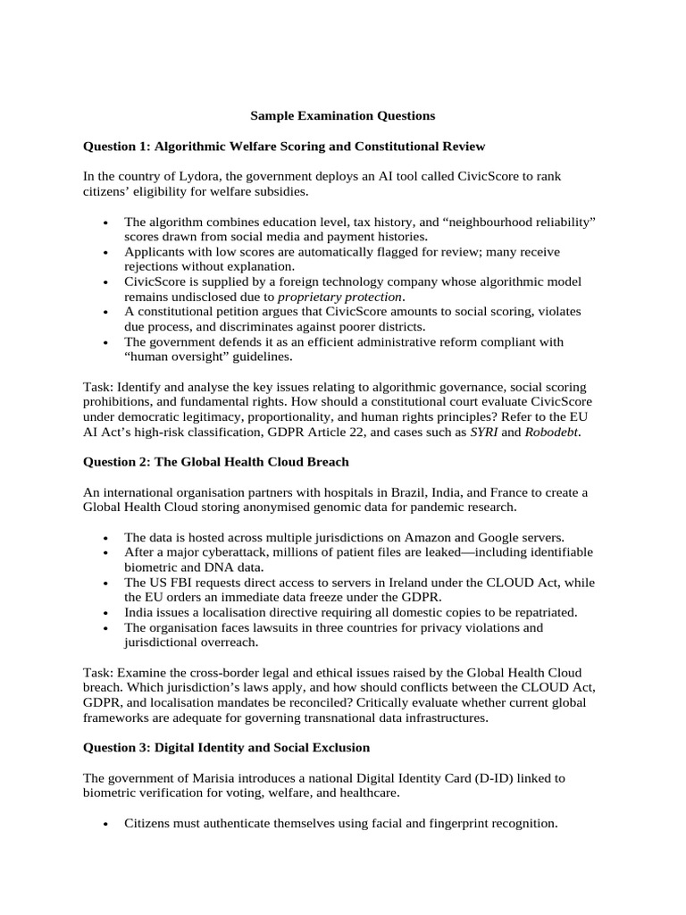 Sample Examination Questions | PDF | Cloud Computing | Justice