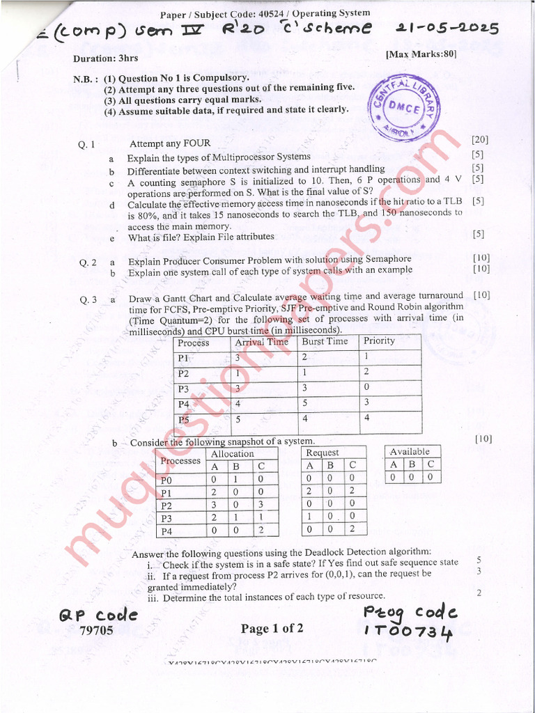 Be Computer Engineering Semester 4 2025 May Operating Systemrev 2019 C ...
