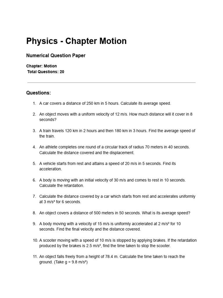 Numerical Worksheet Grade 9th. | PDF | Speed | Velocity