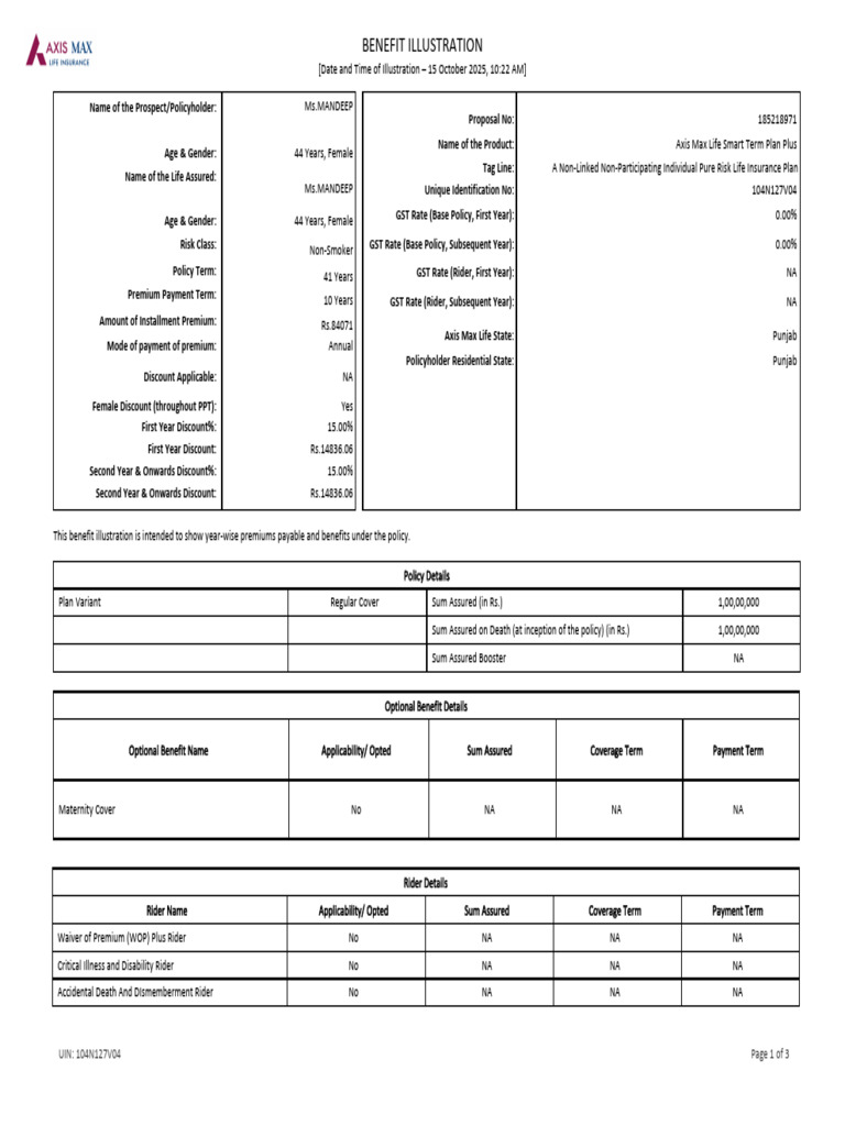 Benefit Illustration for Smart Term Plan | PDF | Insurance | Business Law