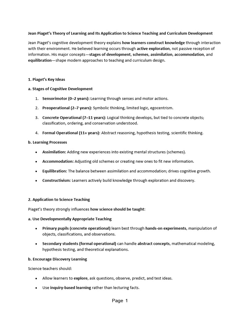 Jean Piaget's Theory of Learning Science Teaching and Curriculum ...