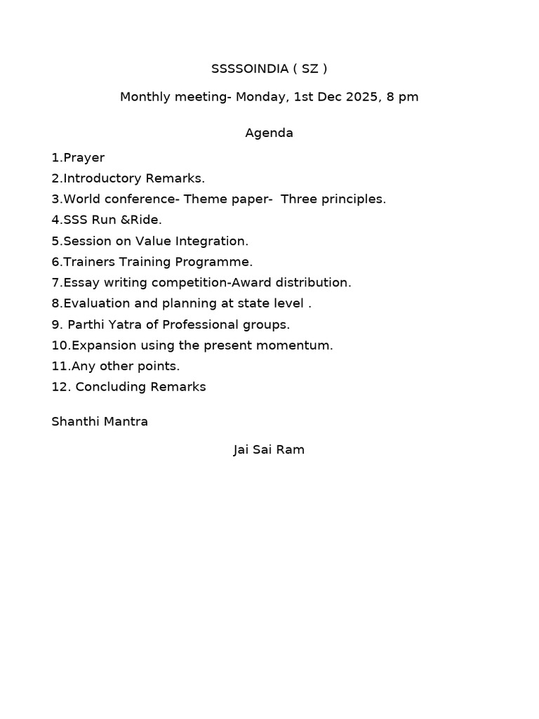 ZS Meeting Agenda Dec 2025 | PDF