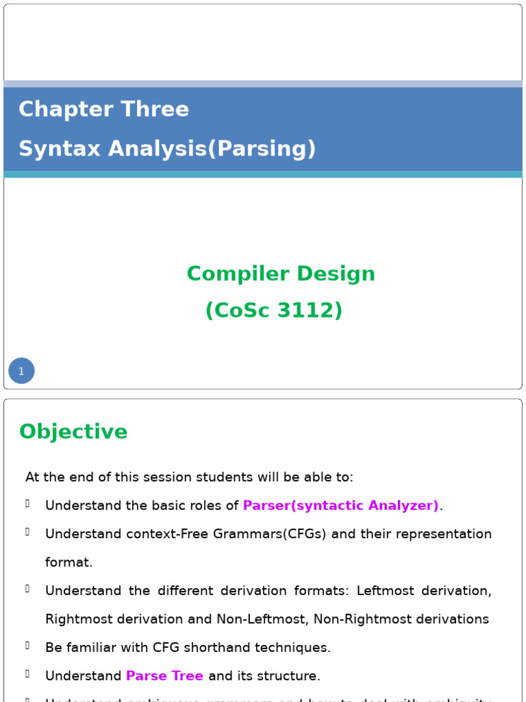Chapter 3 Syntax Analysis (Design) | PDF | Parsing | Syntax (Logic)
