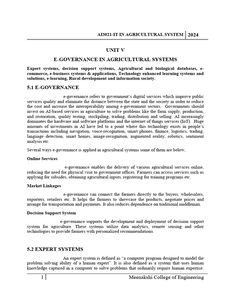 It in Agriculture System Unit 5 Ai3021 | PDF | Agriculture ...