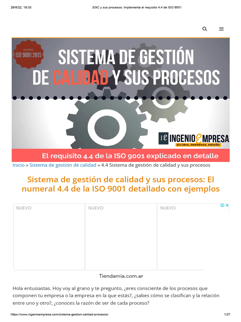 SGC y Sus Procesos - Implementa El Requisito 4.4 de ISO 9001 | PDF ...