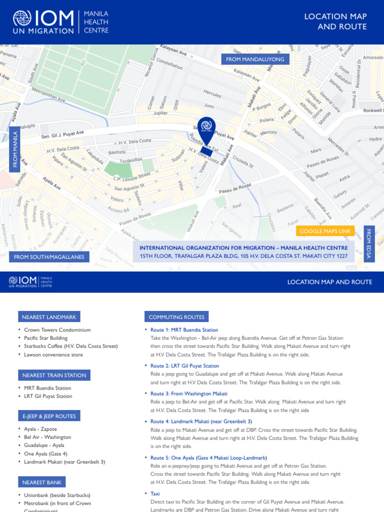 IOM Manila Health Center Directions | PDF | Makati | Metro Manila