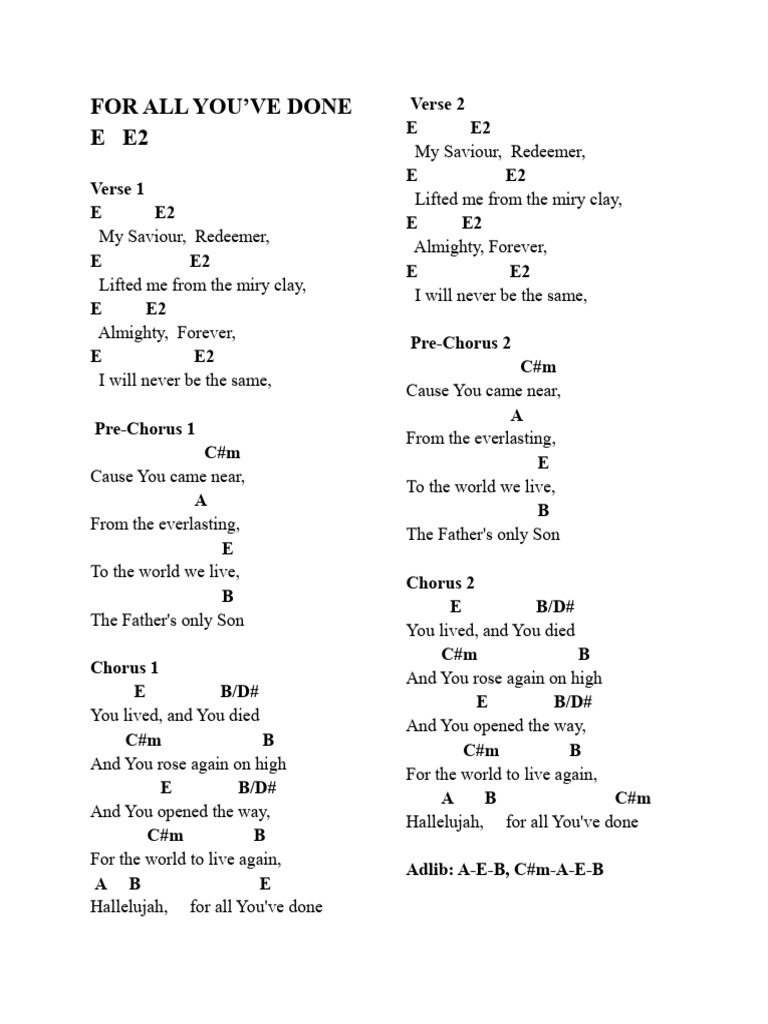 Worship Song: For All You've Done | PDF | Song Structure | Mass Media