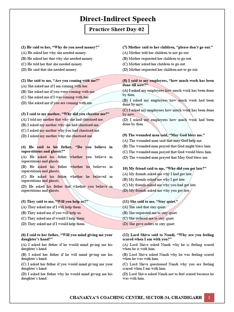 Direct-Indirect Speech Practice Sheet | PDF