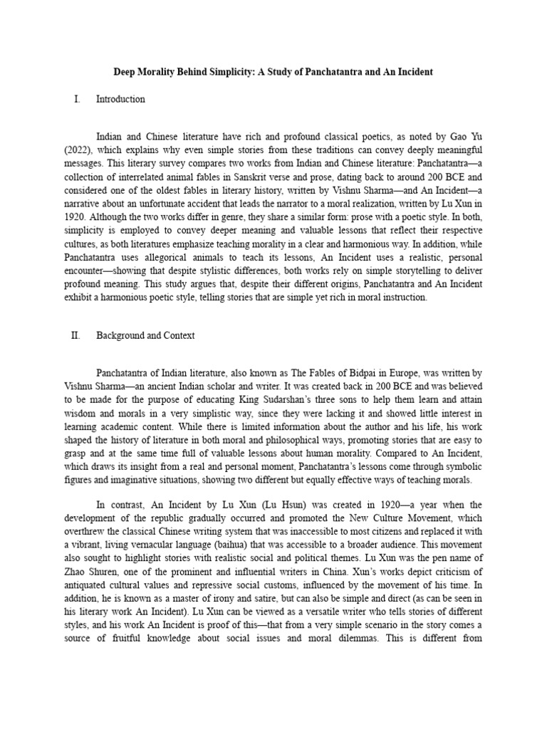 Deep Morality Behind Simplicity - A Study of Panchatantra and An ...