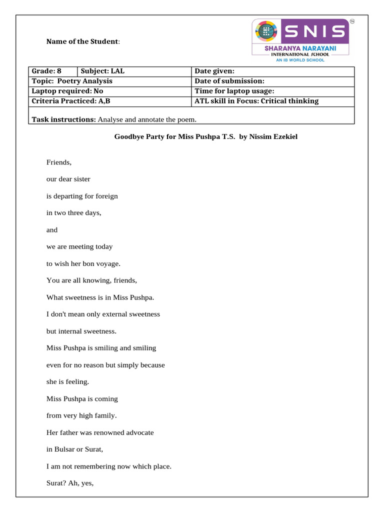 Poetry Analysis - Grade 8 - 2 | PDF