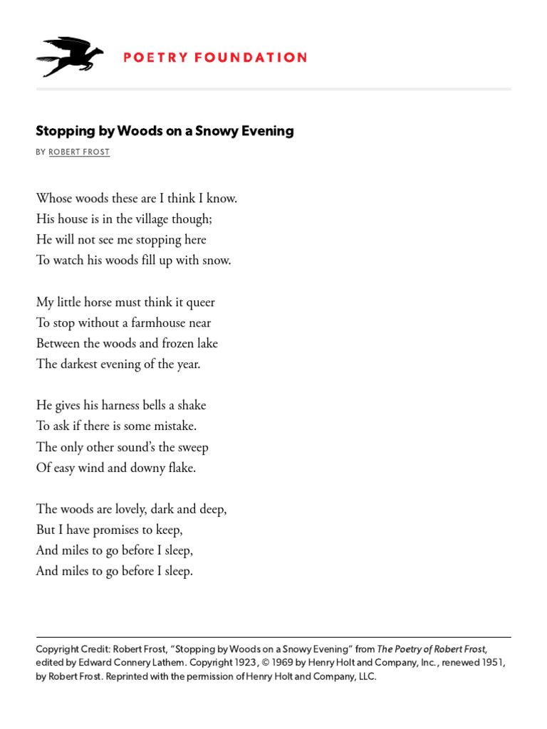 Stopping by Woods On A Snowy Evening - The Poetry Foundation | PDF