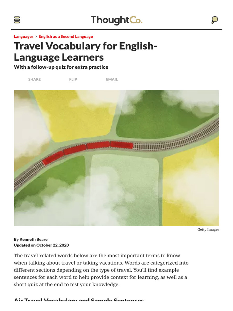 Essential Travel Vocabulary for ESL | PDF | Tourism | Vocabulary