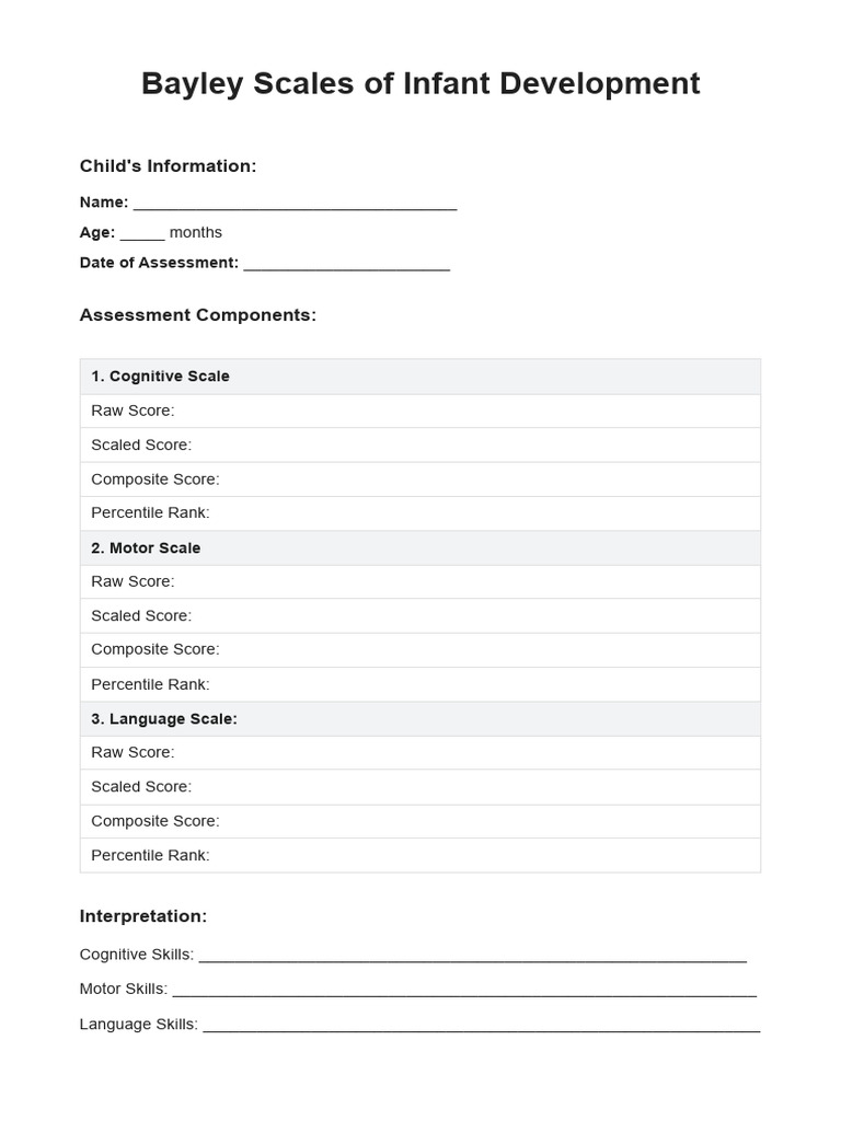 Bayley Scales of Infant Development Example | PDF